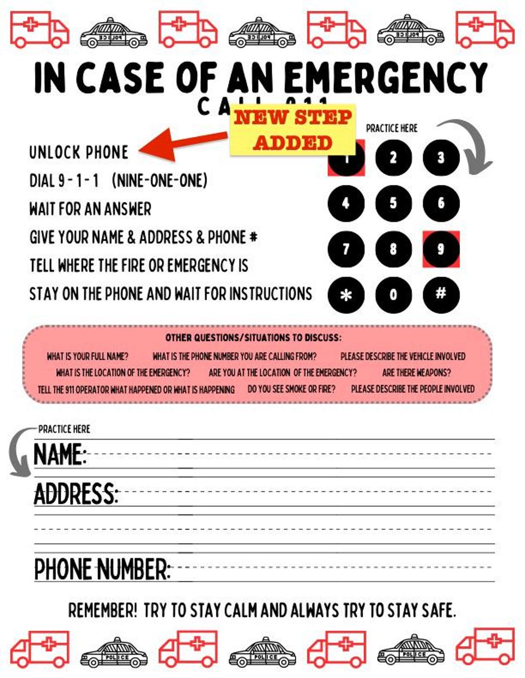 911 for Kids, PDF, Printable, Safety, Teaching Tool, Conversation Tool ...