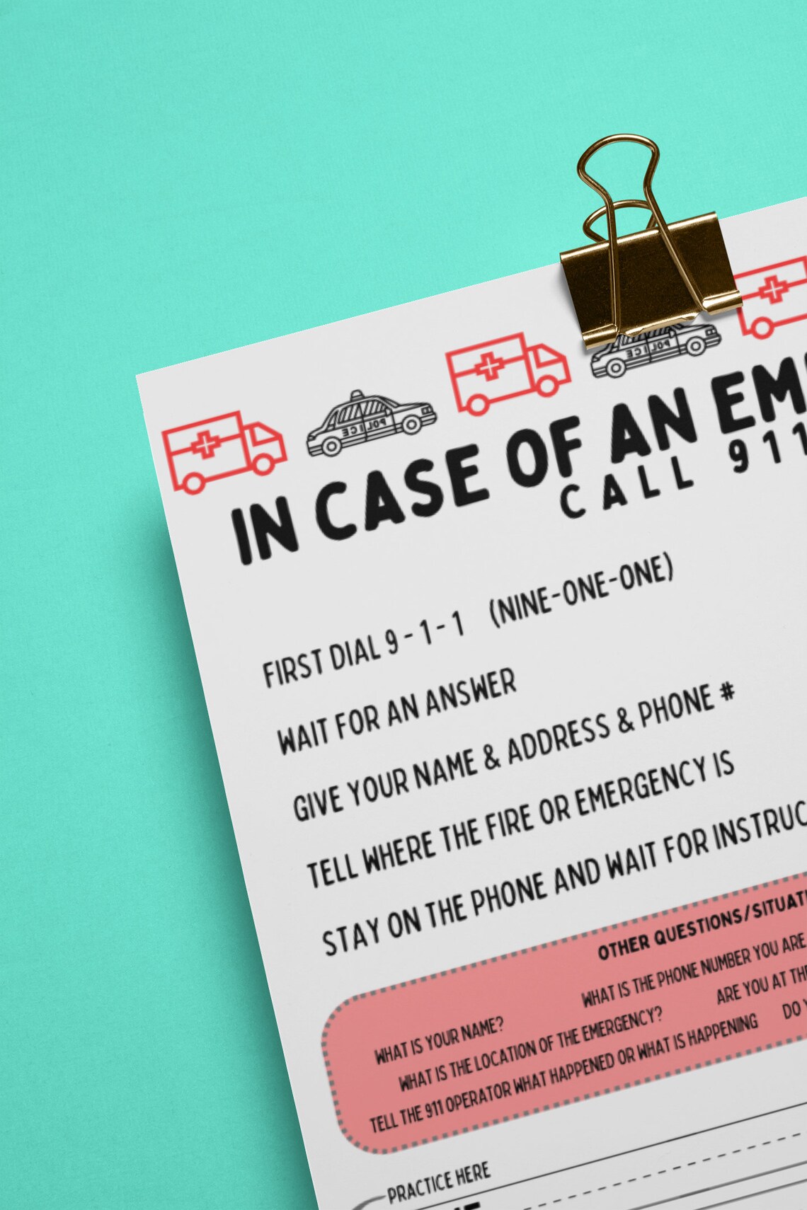 911 Emergency Practice Worksheet, Kids Safety Activity (PDF), Awareness ...