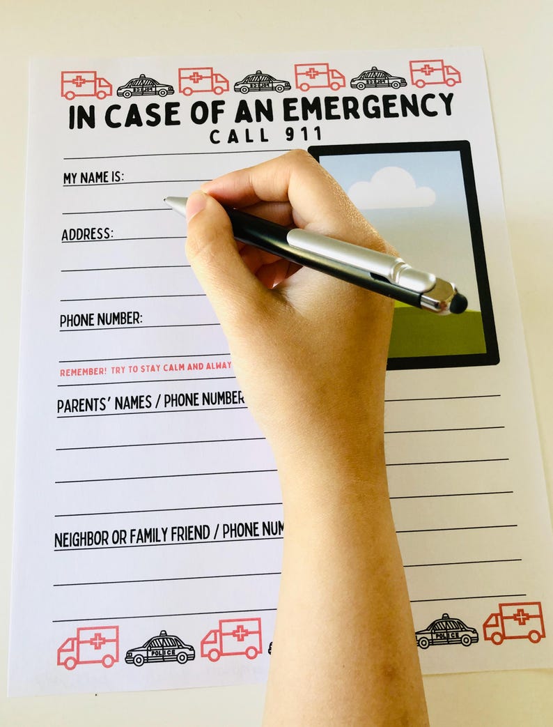 911 Emergency Worksheet for Kids, Safety Activity, Editable Personal ...
