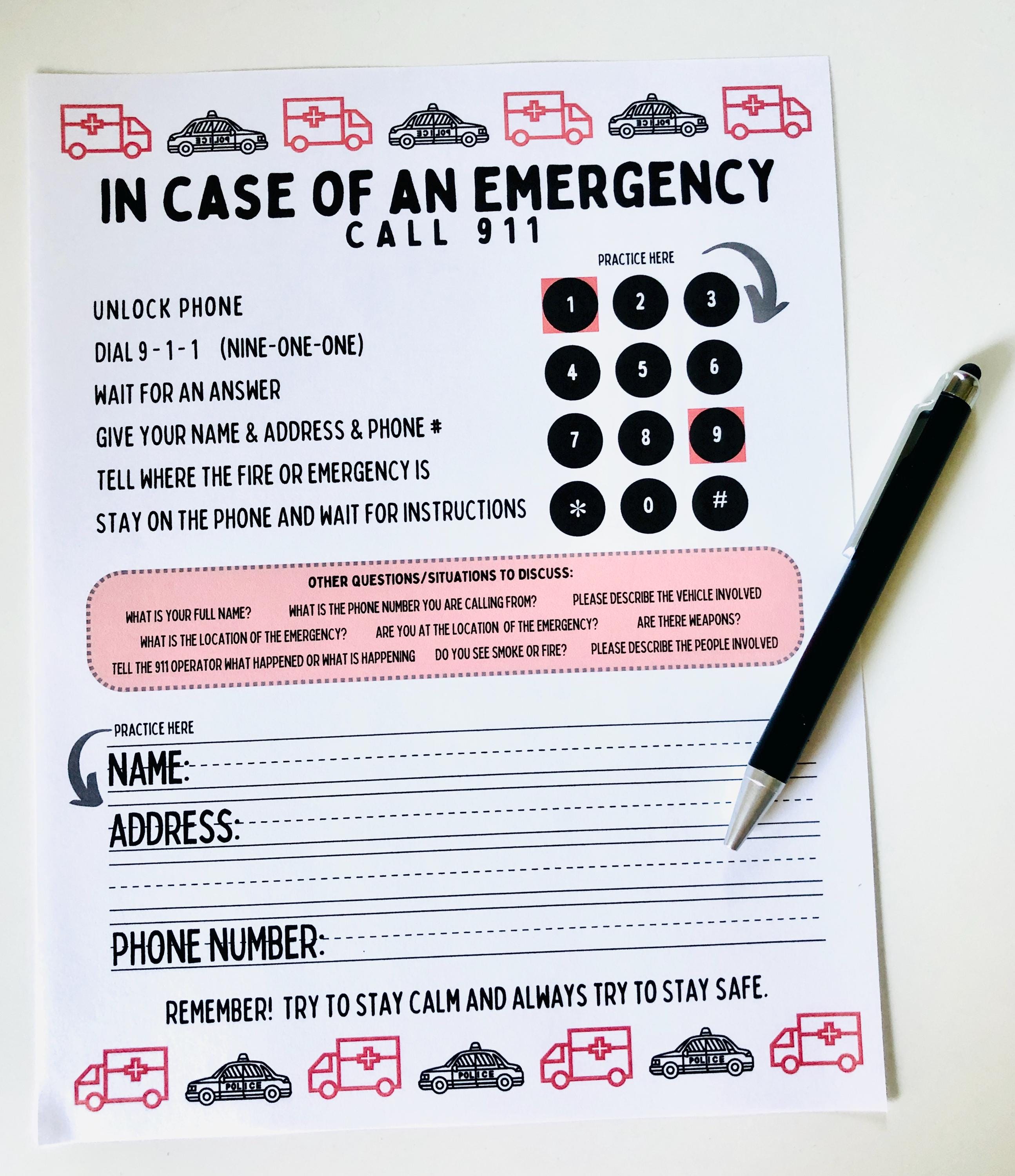 911 Safety Worksheet for Kids: Emergency Conversation Tool (PDF ...
