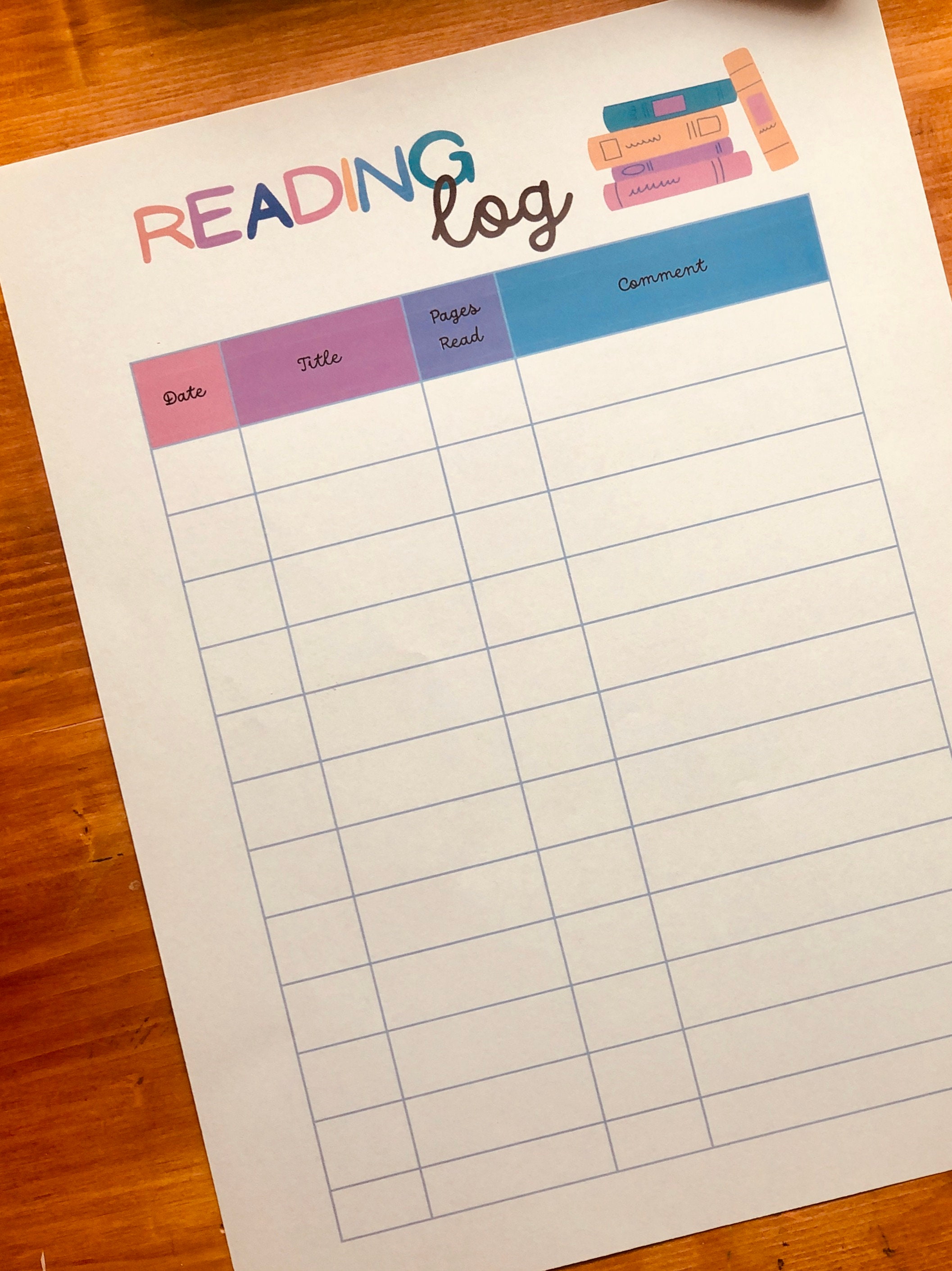 Colorful, Reading Log, Printable, Fun, Simple, Easy to Use, Kids ...