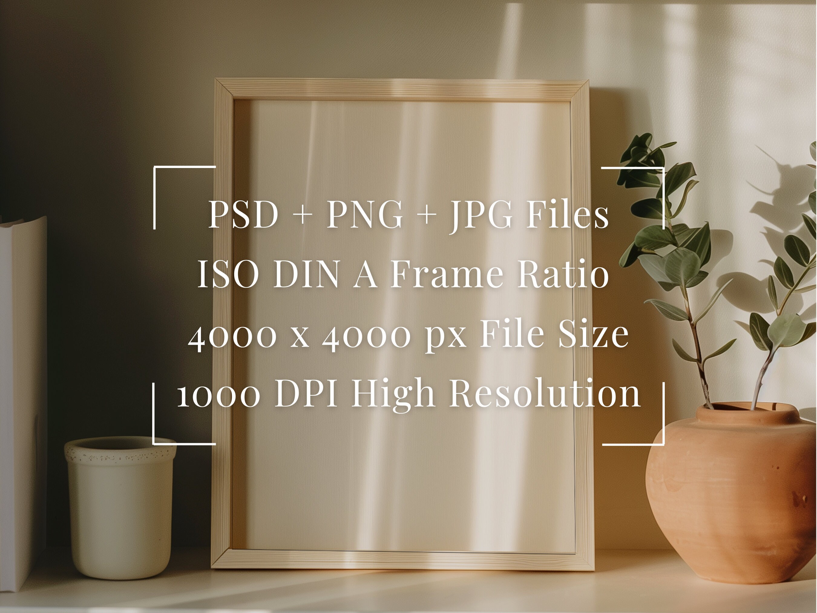 DIN A ISO Frame Mockup Bookshelf Thin Wood Frame Mockup PSD Template ...