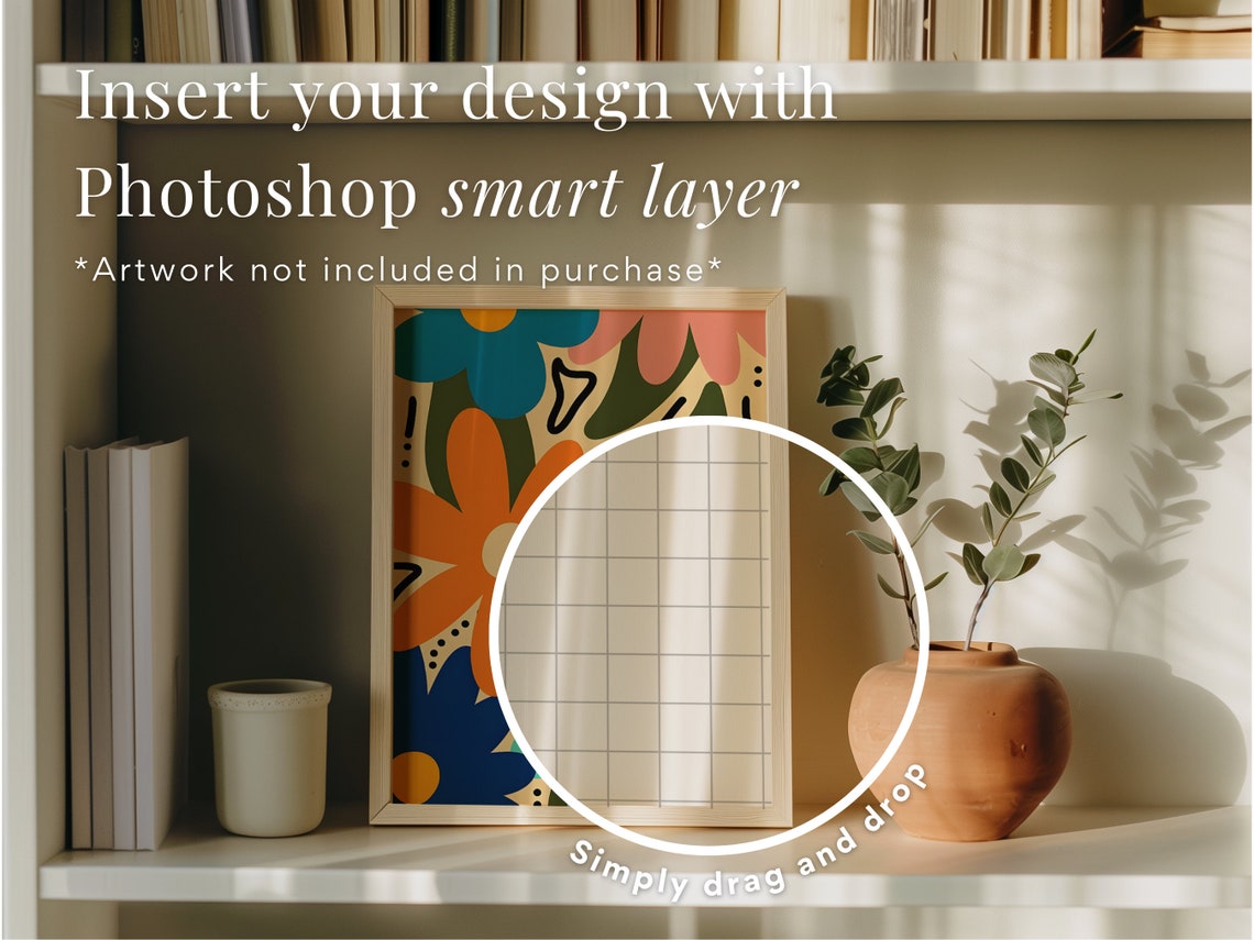 DIN A ISO Frame Mockup Bookshelf Thin Wood Frame Mockup PSD Template ...