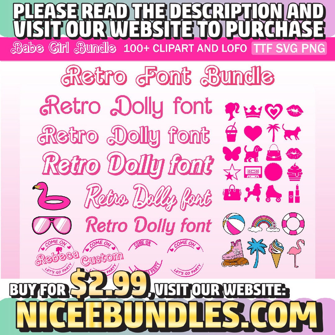 5 Retro Dolly Font Bundle SVG and OTF, TTF, Bonus Clipart Bundle ...