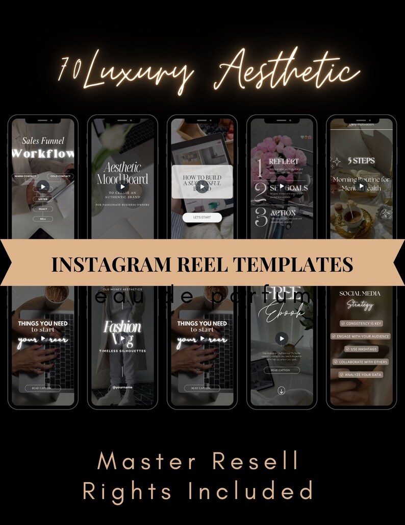 70 LUXURY Aesthetic Faceless Instagram Reels Templates PLR and Master ...
