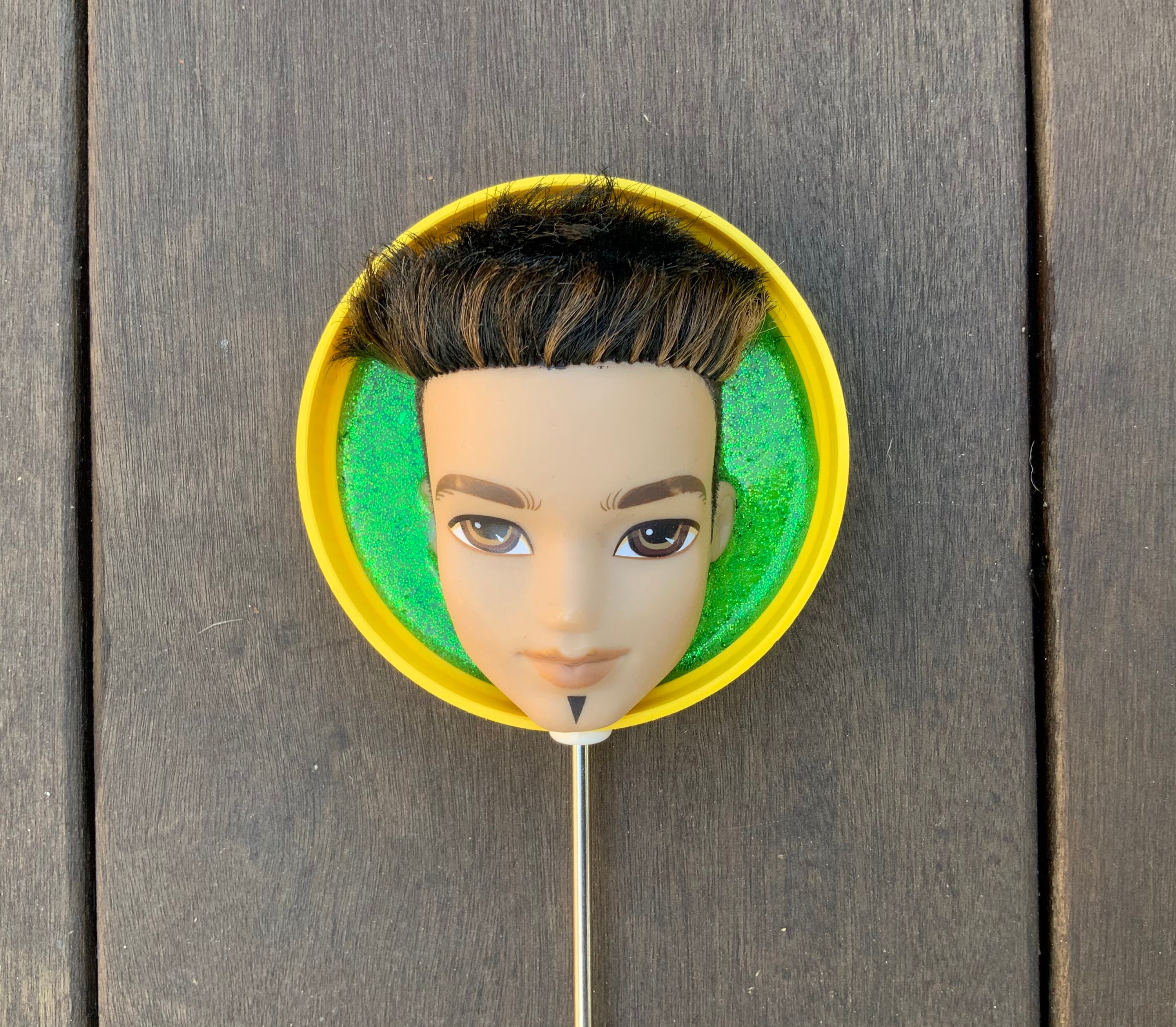 assemblage Upcycled three doll face stick potted plant decor Mixed ...