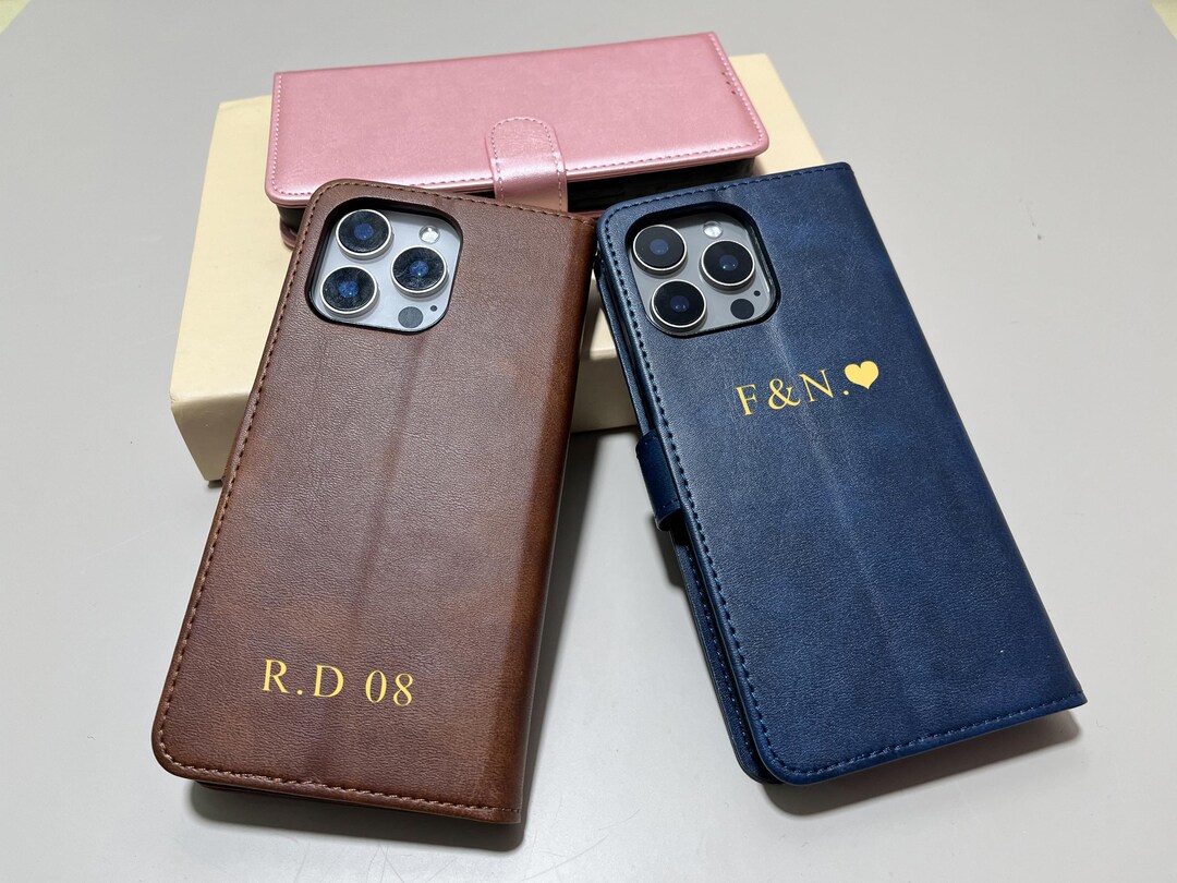 Personalized Wallet Flip Case, Custom Initials iPhone Leather Case ...