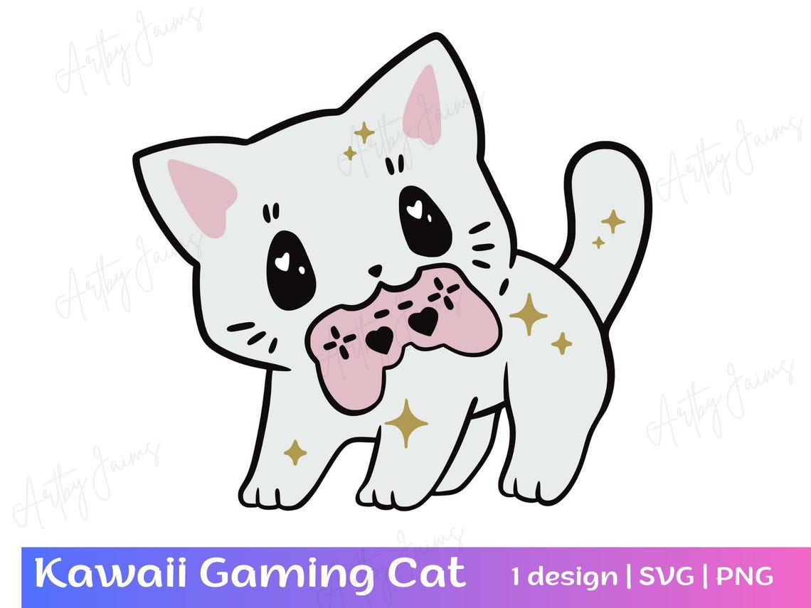 Cute Gaming Cat SVG Cut File, Cute Kawaii Anime Vector File, Manga Svg ...