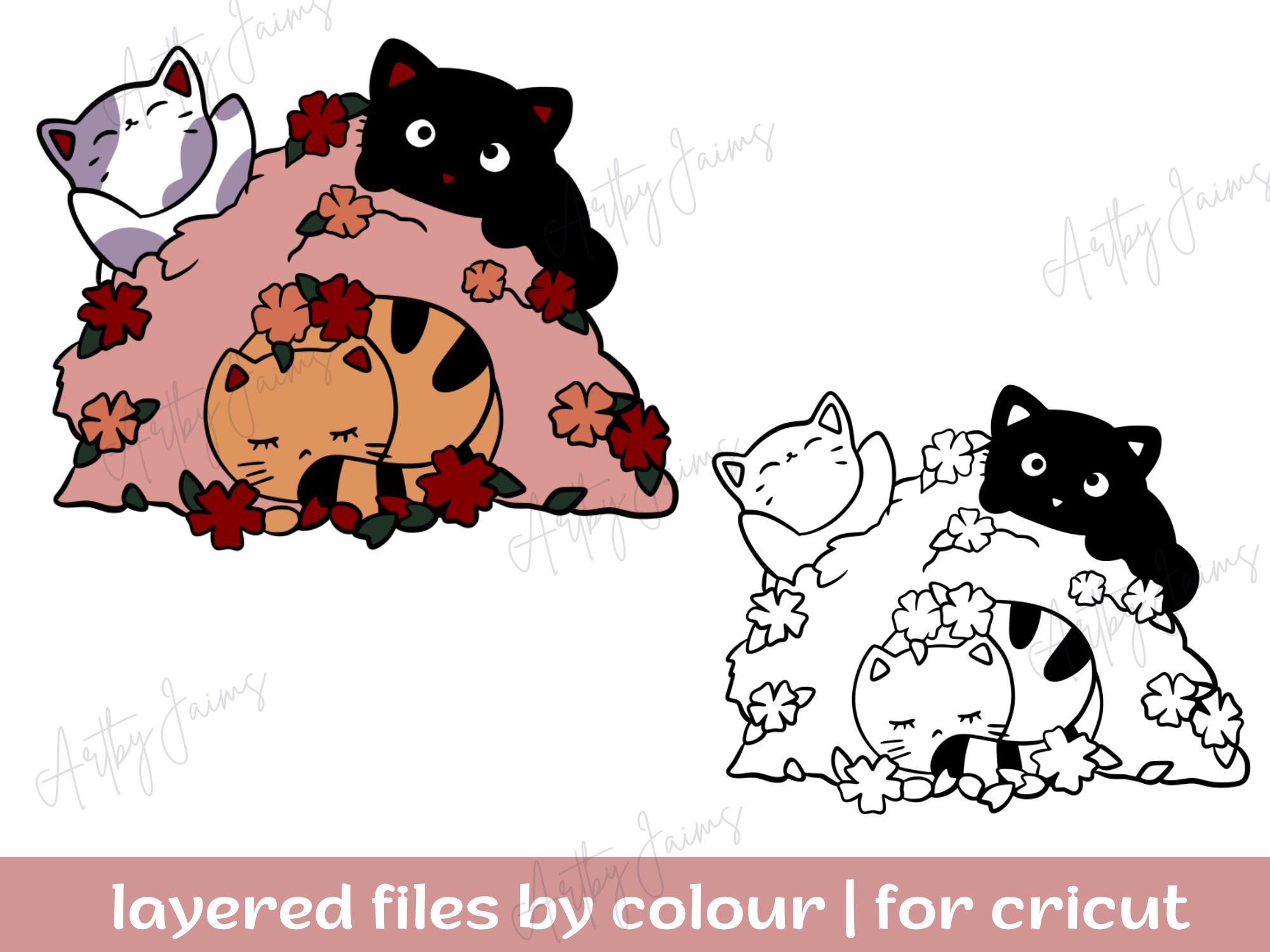 Cute Cats in Pile of Leaves SVG, Fall Cat Clipart, Autumn Kitty PNG ...