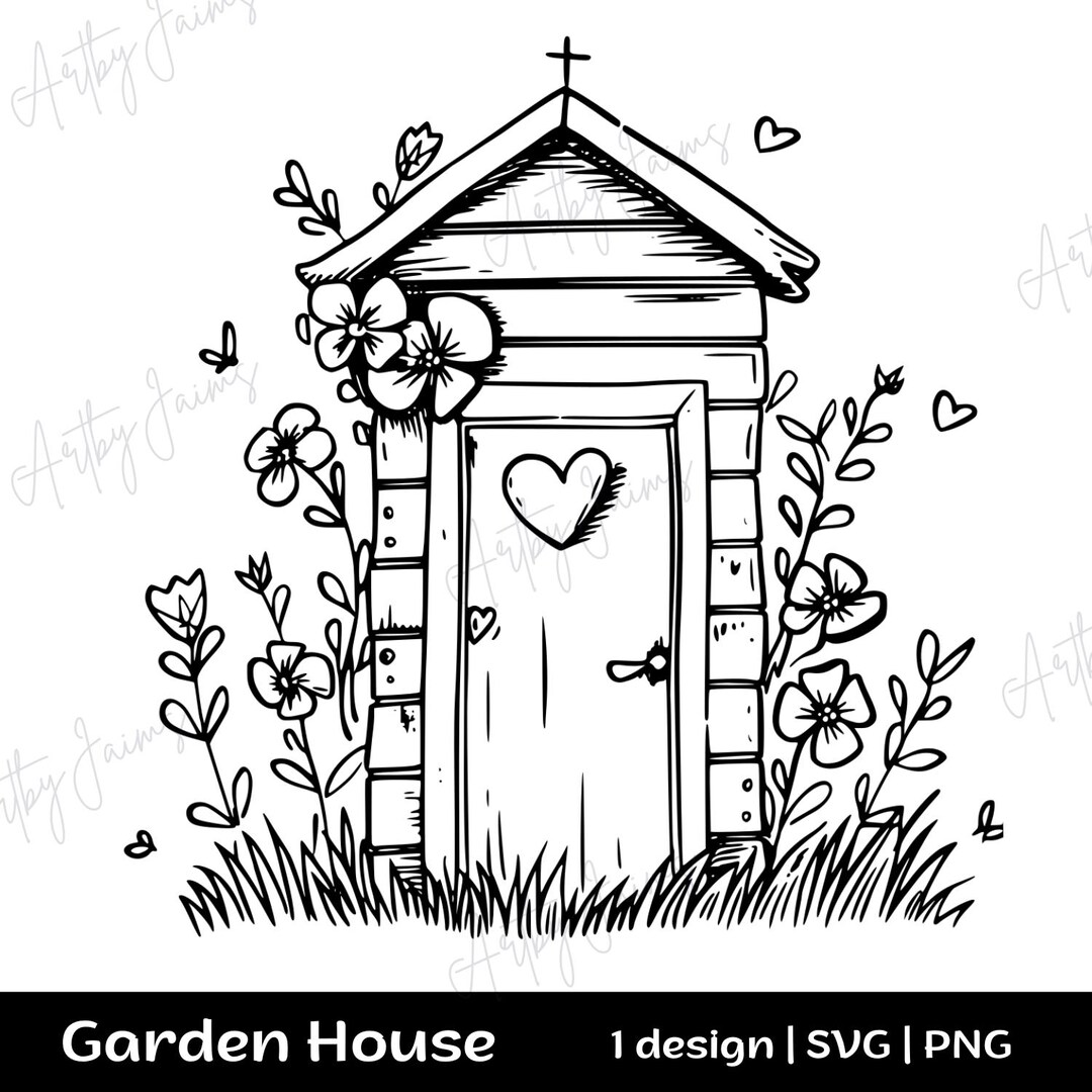 Whimsical Garden Outhouse SVG, Floral Cottage Clipart, Rustic Outdoor ...