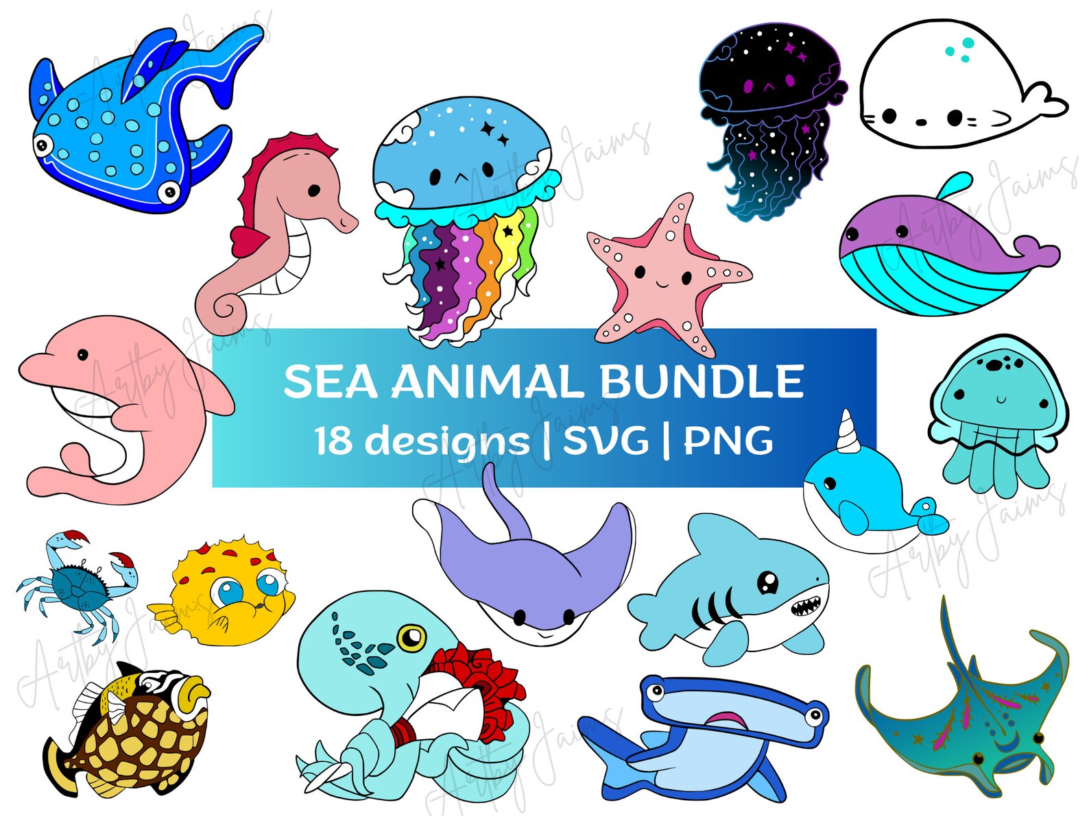 Sea Animals SVG Bundle, Sea Creatures Clipart, Cute Ocean Animals, Sea ...