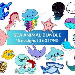 Sea Animals SVG Bundle, Sea Creatures Clipart, Cute Ocean Animals, Sea ...