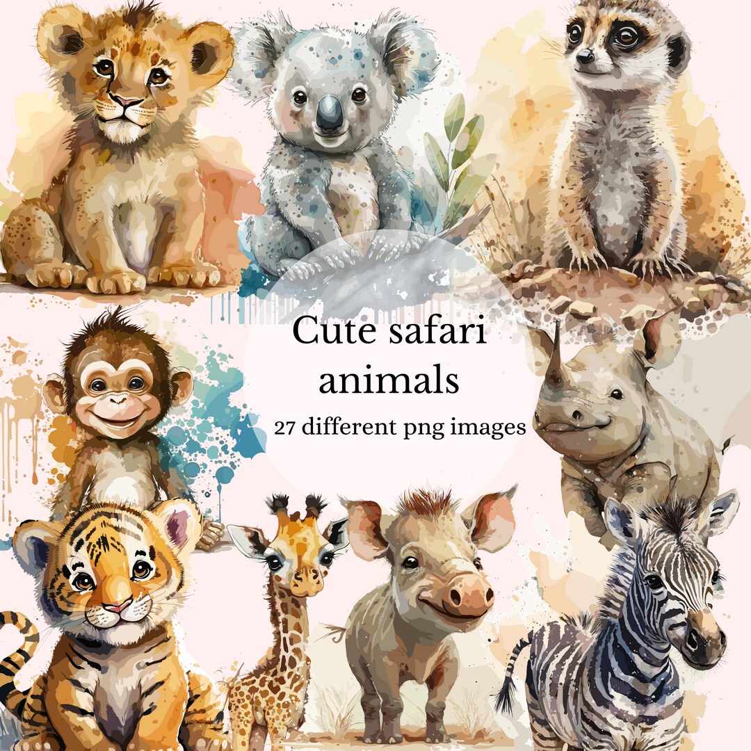 Safari Baby Animal Png, Baby Shower Clipart, Tigers, Watercolor Digital ...