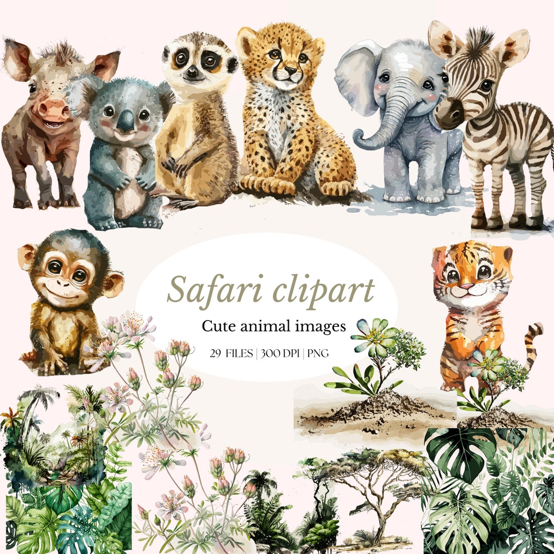 Safari Baby Animal PNG, Watercolor Animal Digital Art, Baby Shower ...