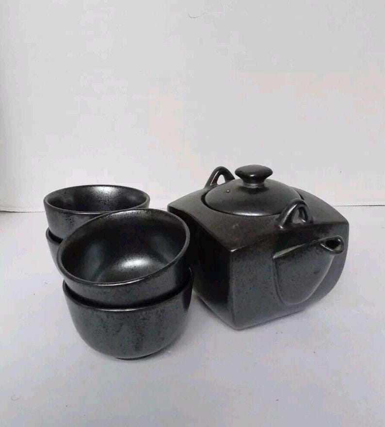Black Ceramic Japanese Style Tea Set,teapot and 4bowls - Etsy