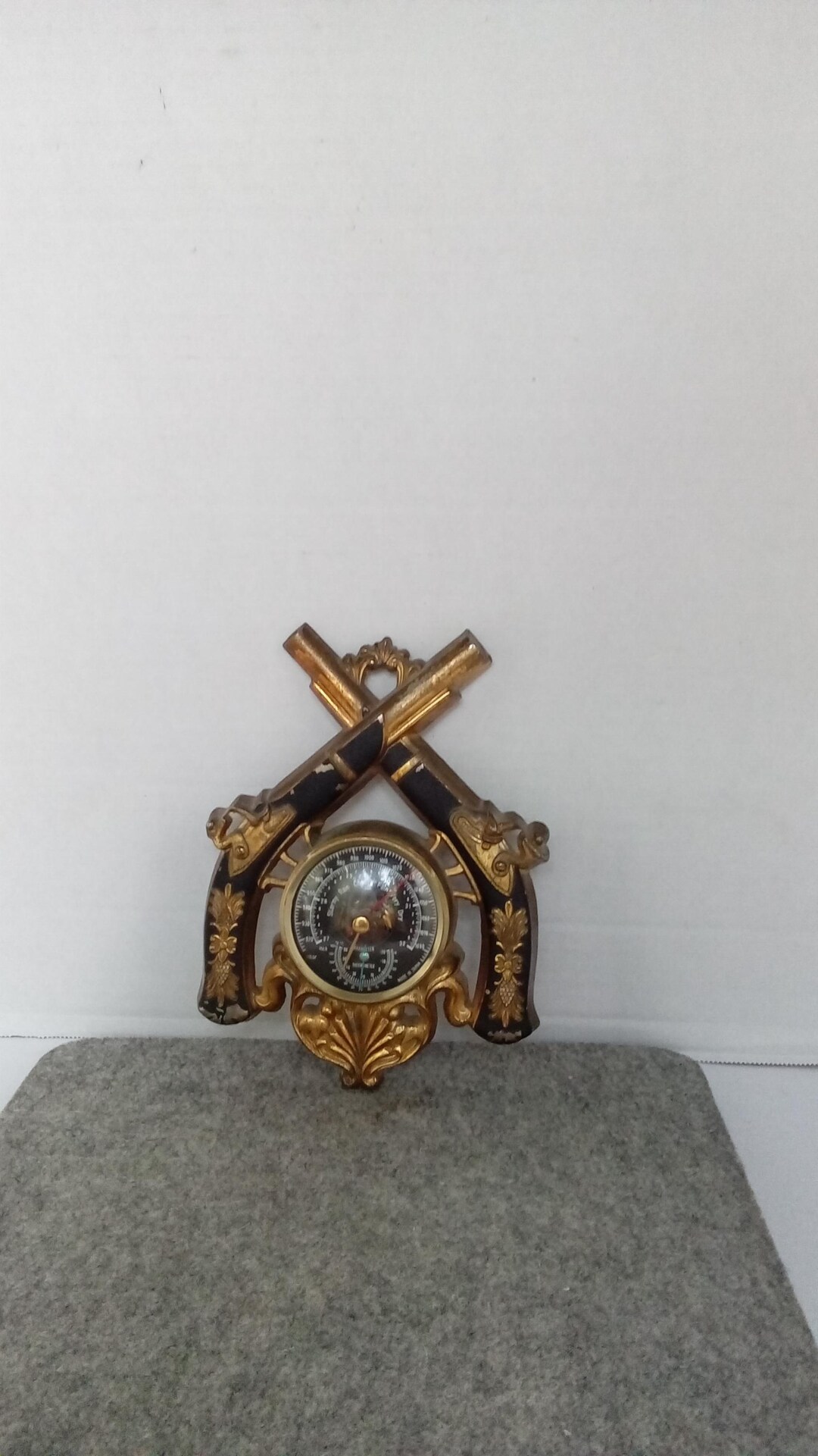 Vintage Crossed Pistol Gun Barometer Thermometer Wall Decor Weather ...