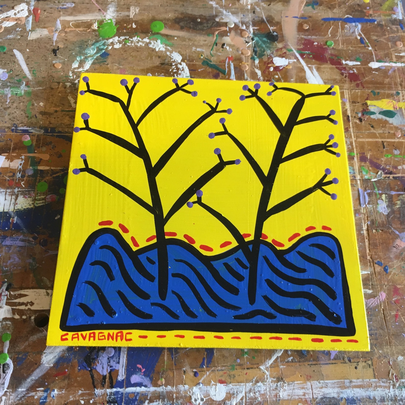 Growing Apart Together / small colorful original painting for | Etsy