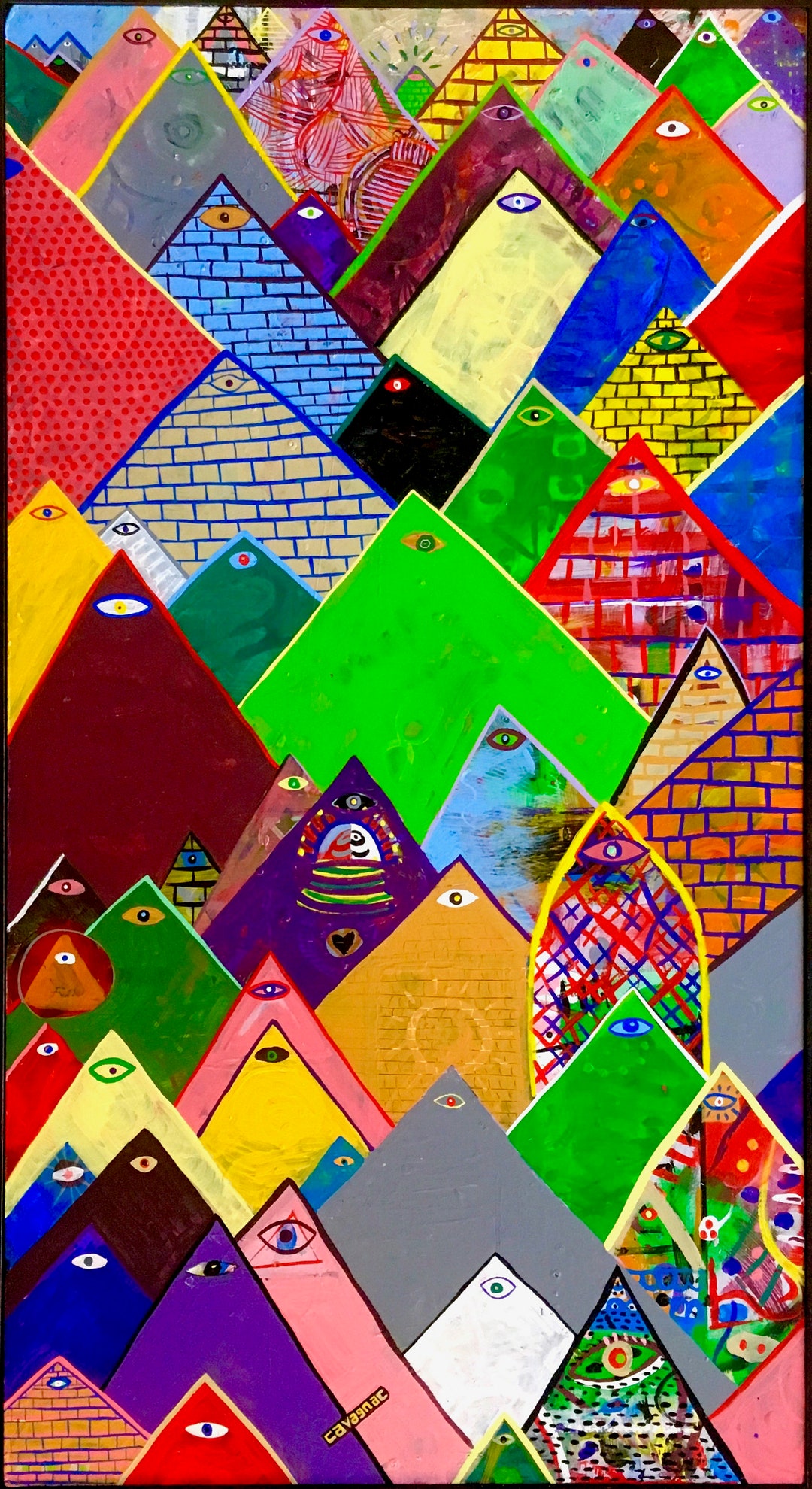 The Vision Filled Mountains / Original Painting / Pyramids / Eyes ...