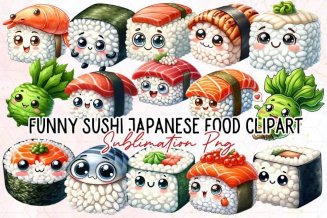 Funny Sushi Japanese Food Clipart PNG - Etsy