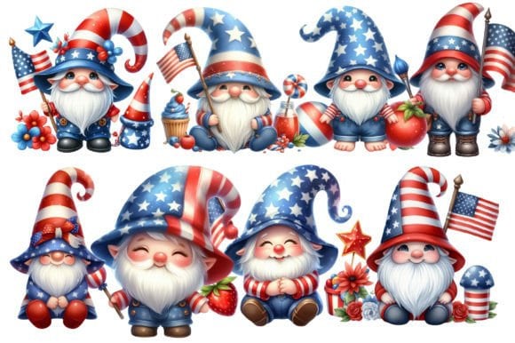 Watercolor Fourth of July Gnome Clipart - Etsy