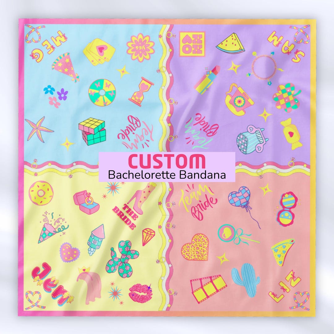 Custom Bachelorette Bandana | Pastel Bubblegum Wedding Scarf W/ Canva ...