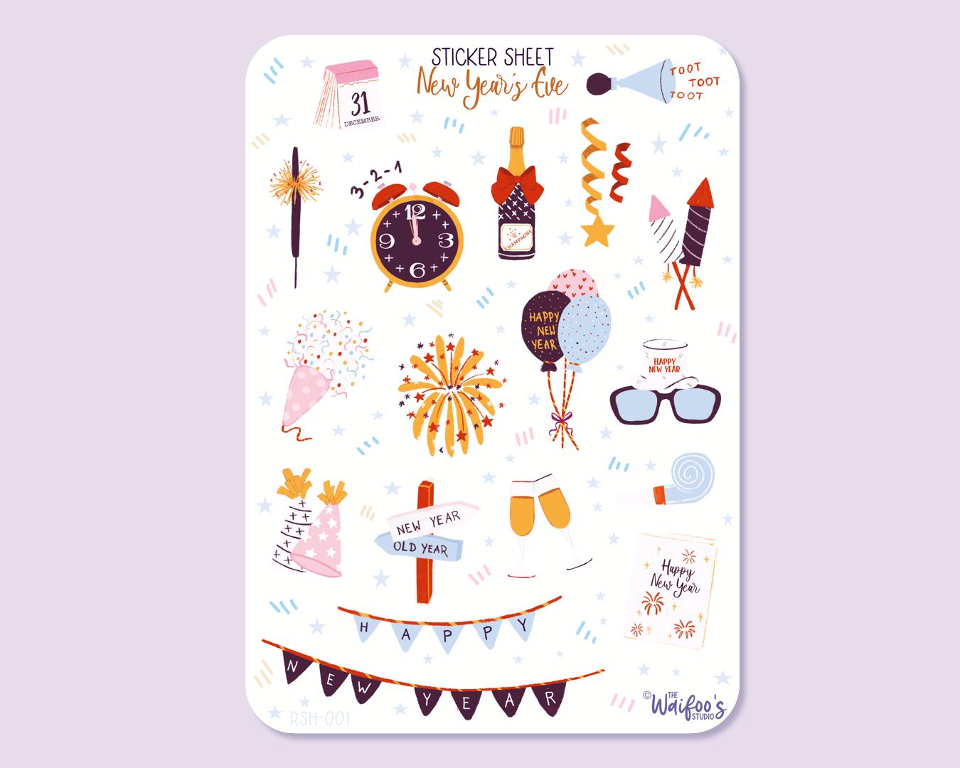 New Year's Eve Celebration A6 Sticker Sheet With 18 Cutest Stickers ...