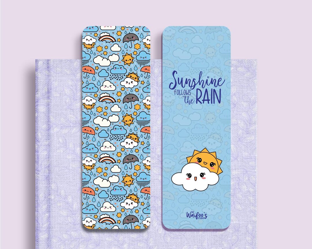 Sunshine Follows the Rain – Kawaii Double-sided Bookmark. Cute Clouds ...