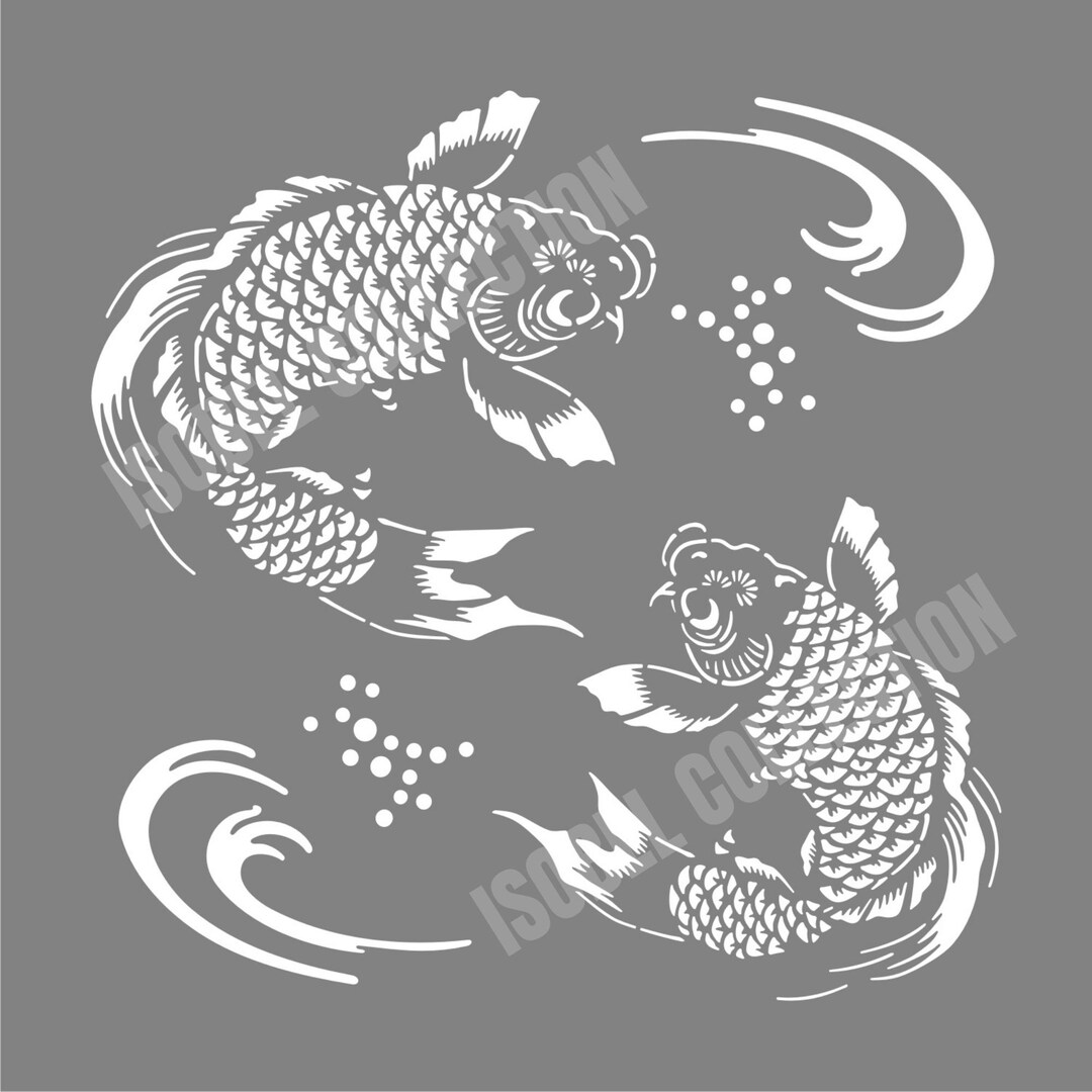 STENCIL - Koi Fish Design Mylar Craft Stencil, Reusable THICK MYLAR 250 ...