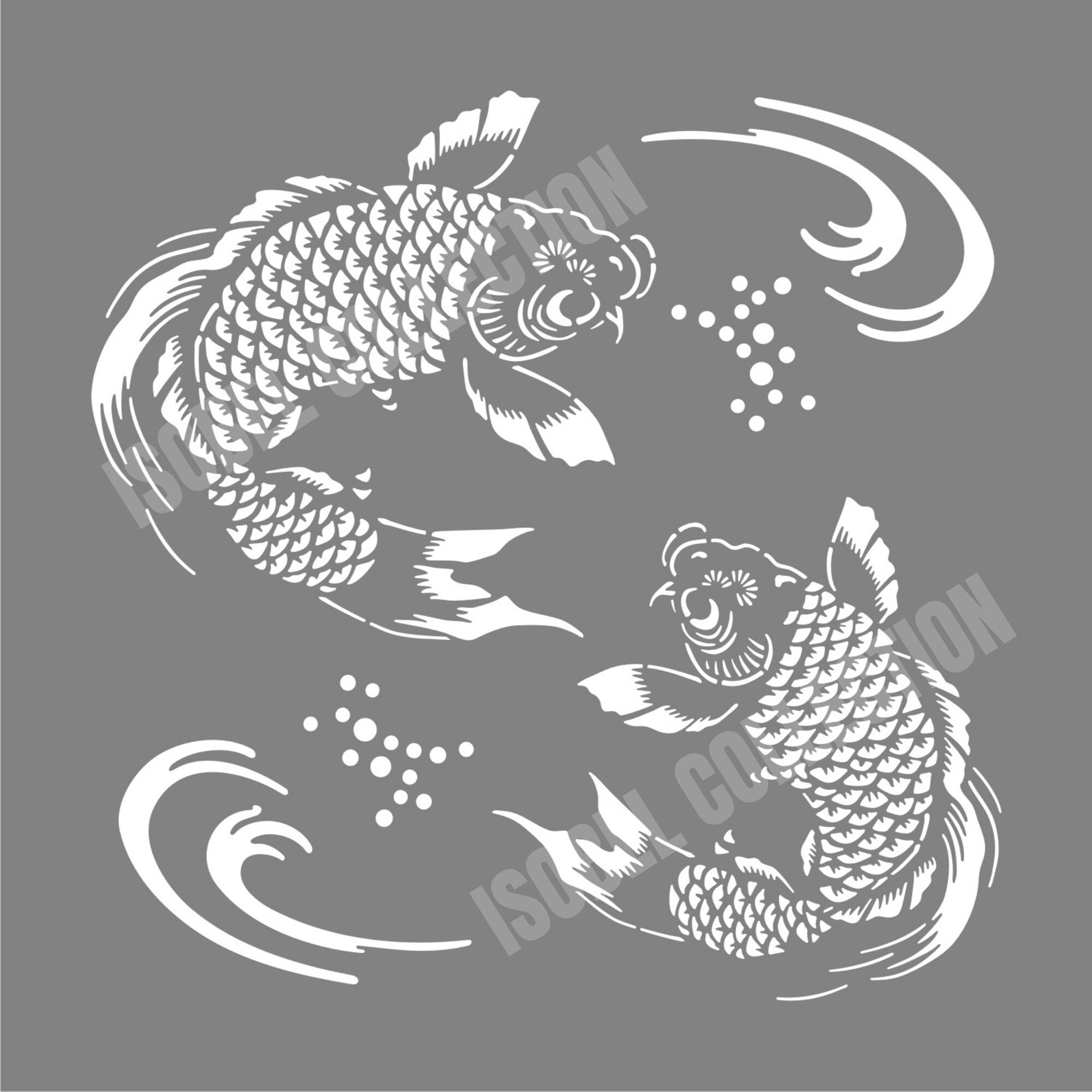 STENCIL - Koi Fish Design Mylar Craft Stencil, Reusable THICK MYLAR 250 ...