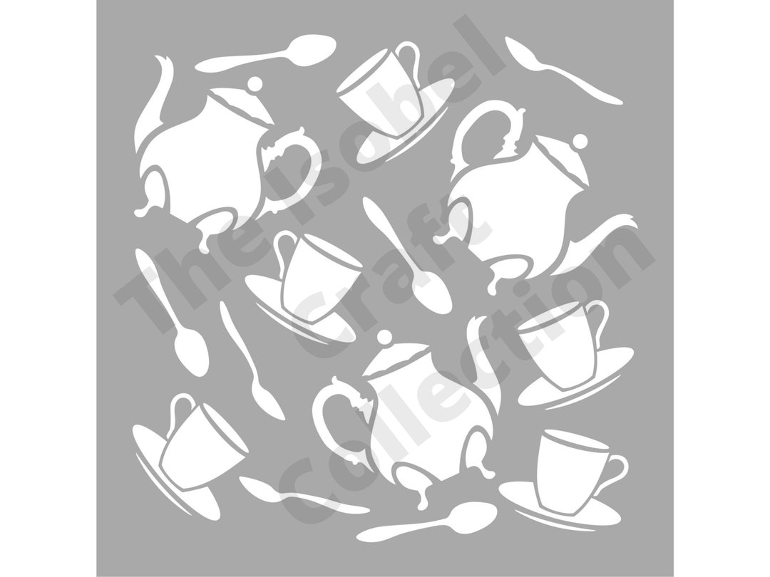 Teacups and Teapot STENCIL, 6 X 6 Inches Thick Quality Mylar Stencil ...