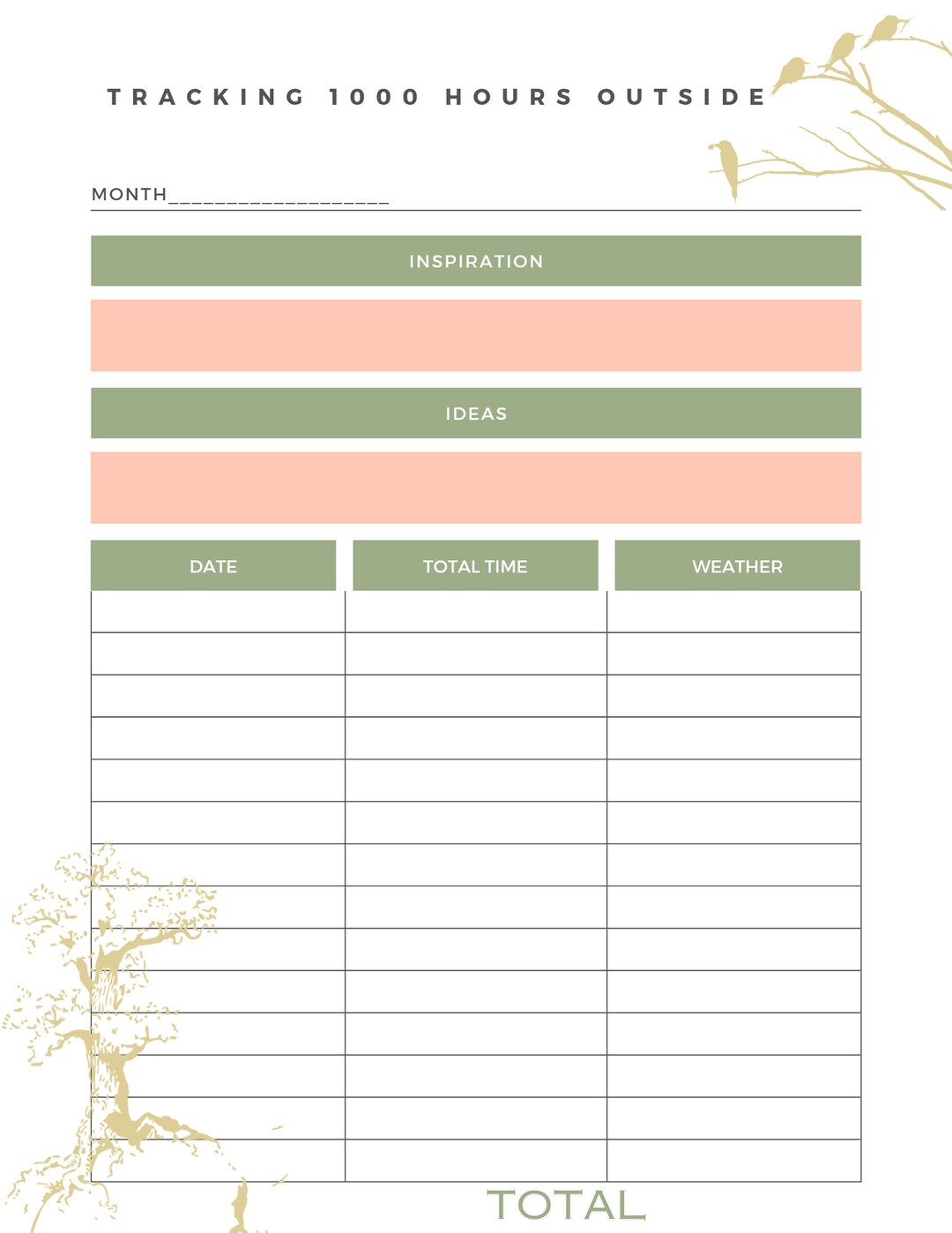 1000 Hours Outside Tracking Printable - Etsy