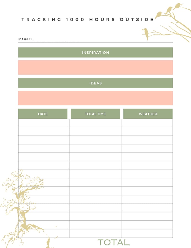 1000 Hours Outside Tracking Printable - Etsy