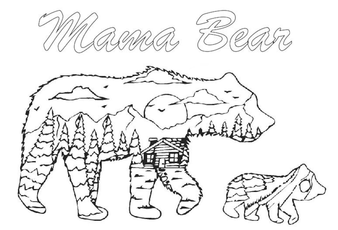 Mama Bear Hand-drawn Coloring Page Print & Color Digital Printable - Etsy