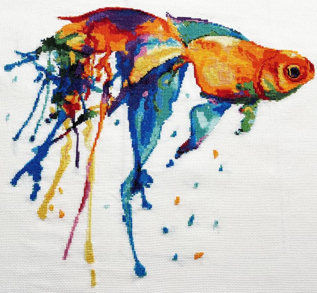 Watercolour Goldfish (v2) Modern Cross Stitch Kit, Fish Cross Stitch - Etsy