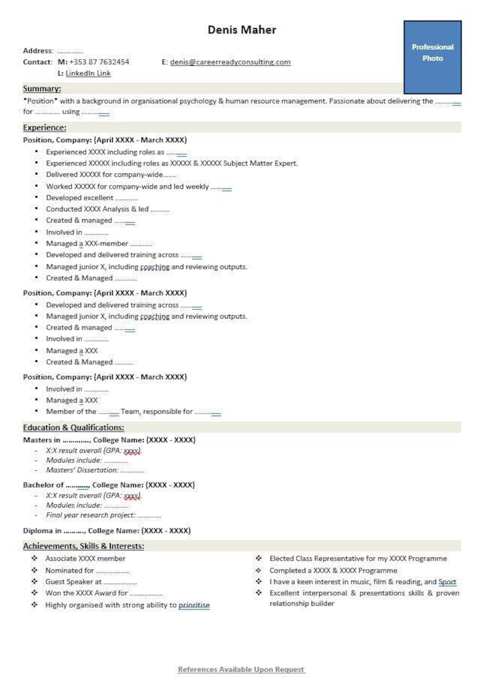 2024 One-page CV / Resume Template for Students / Graduates, Concise ...