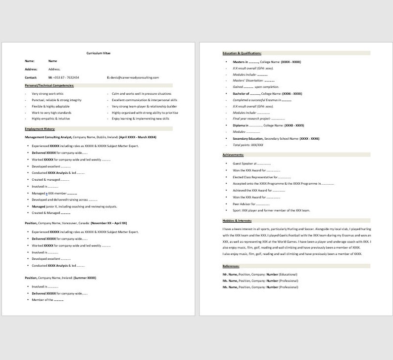2024 Two-page CV / Resume Template for Students / Graduates, Tidy, Well ...