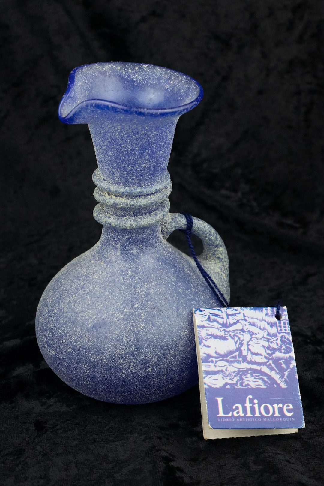 Vintage Lafiore Blue Glass Jug - Handblown Textured Glass Antique Roman ...