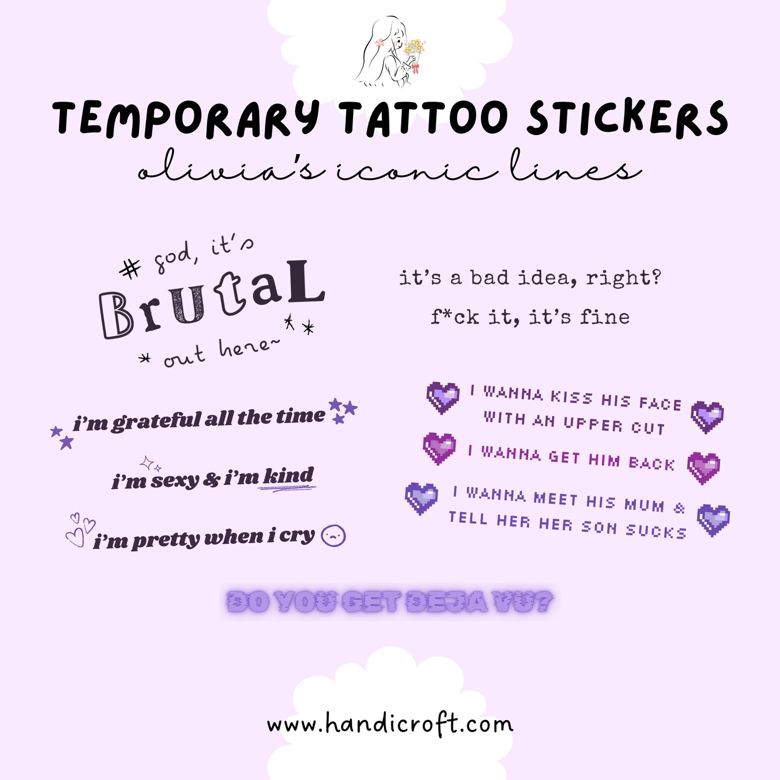 Olivia Rodrigo GUTS World Tour 2024 Temporary Tattoo Stickers Concert ...