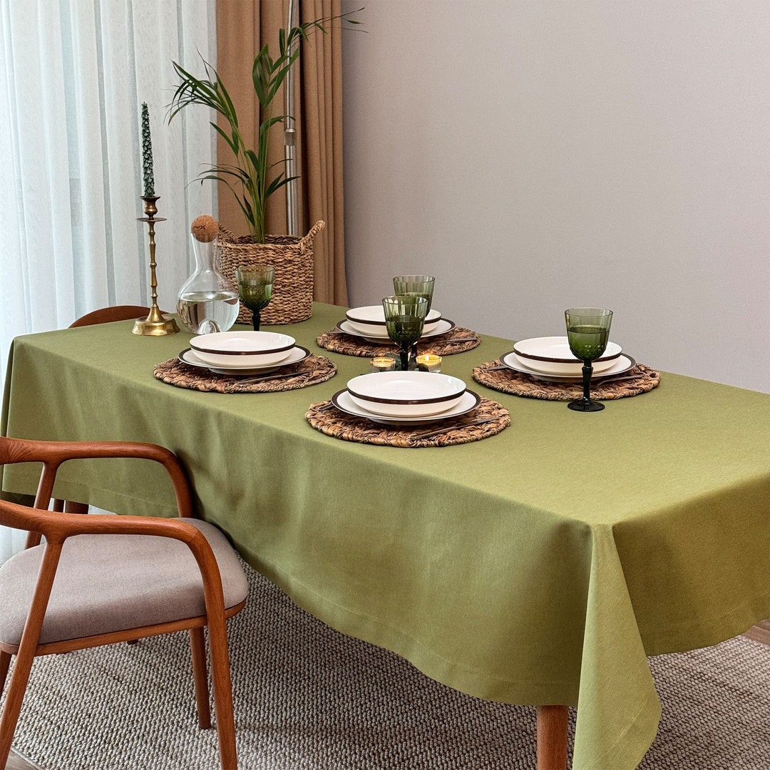 Linen Table Cloth in Green Color,spill-proof and Scratch Resistant ...