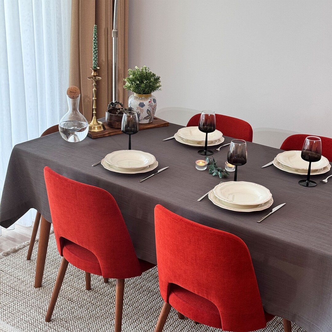 Linen Table Cloth in Anthracite Color,dark Gray,luxury Table Decoration ...