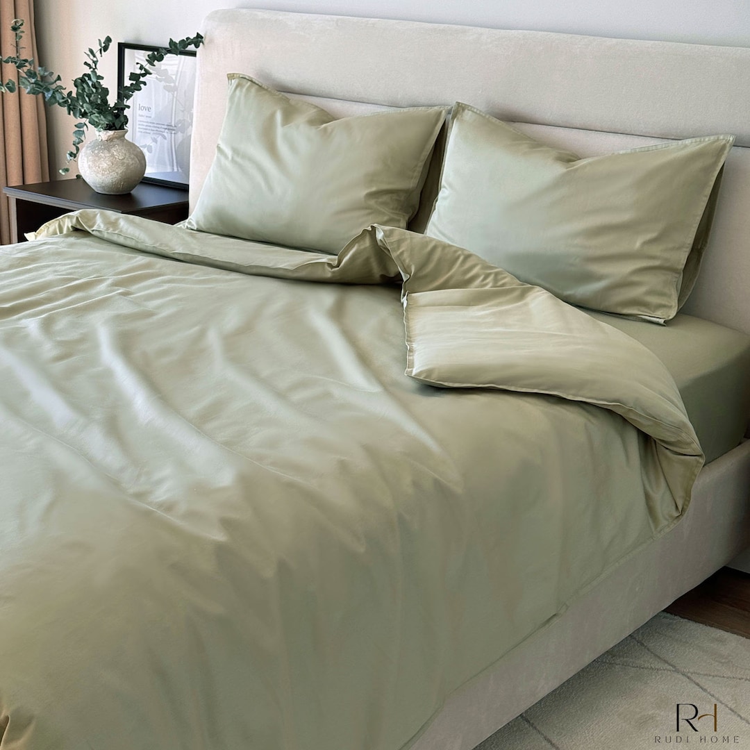 Pure and Soft %100 Cotton, Sage Green Duvet Cover Set,available Twin ...