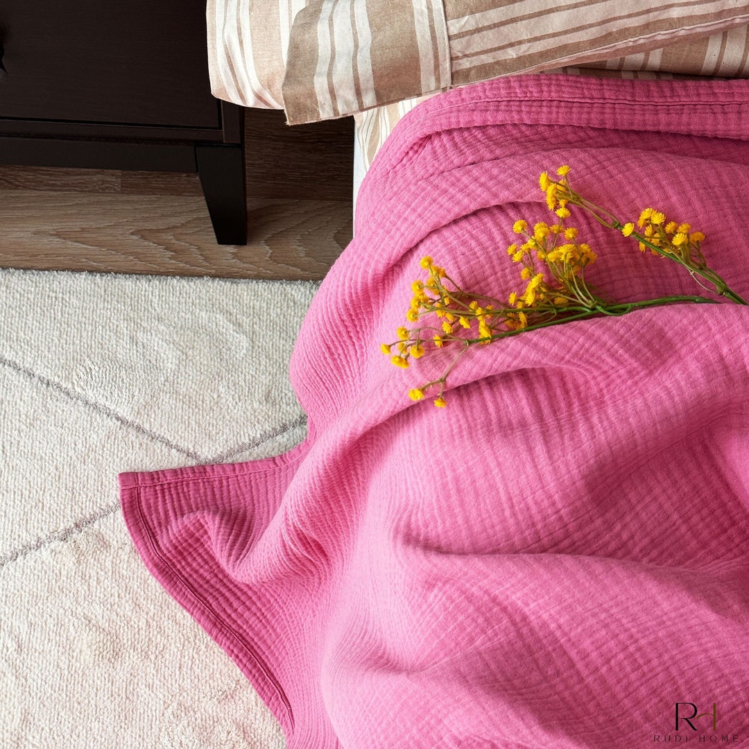 4 Layer Pink Muslin Blanket,soft and Pure Cotton 4 Seasons Turkish ...