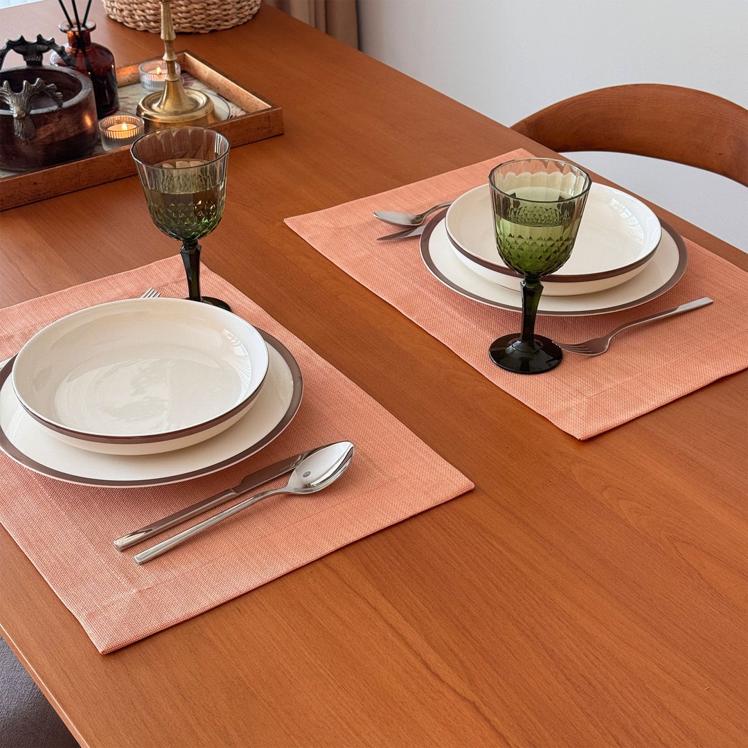 Set of Linen Cloth Placemats in Peach Color With Different Colors ...