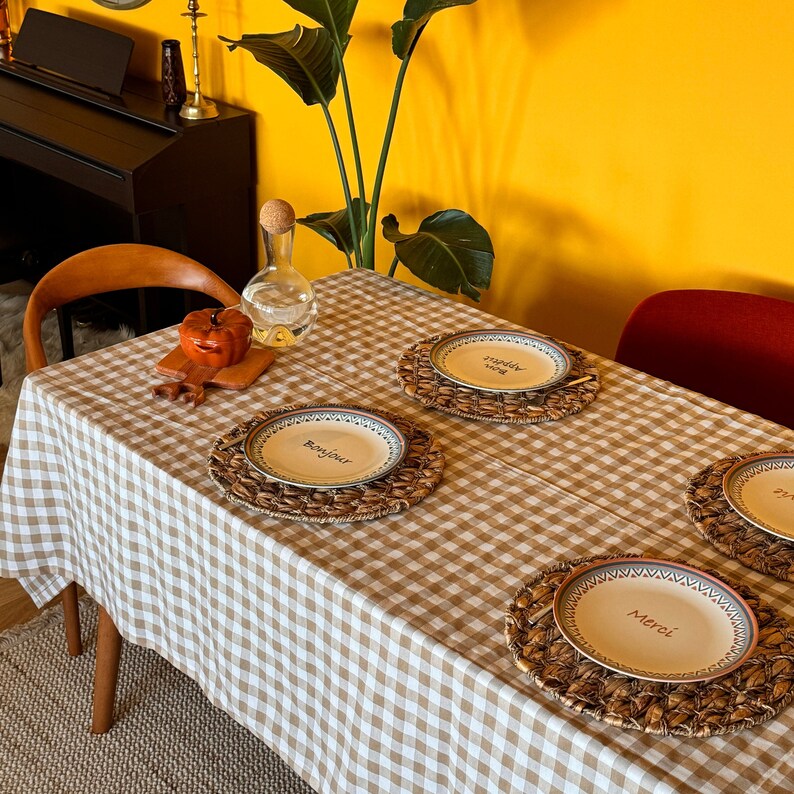 Brown Checkered Tablecloth,gingham Plaid Table Cloth, Custom Sizes ...