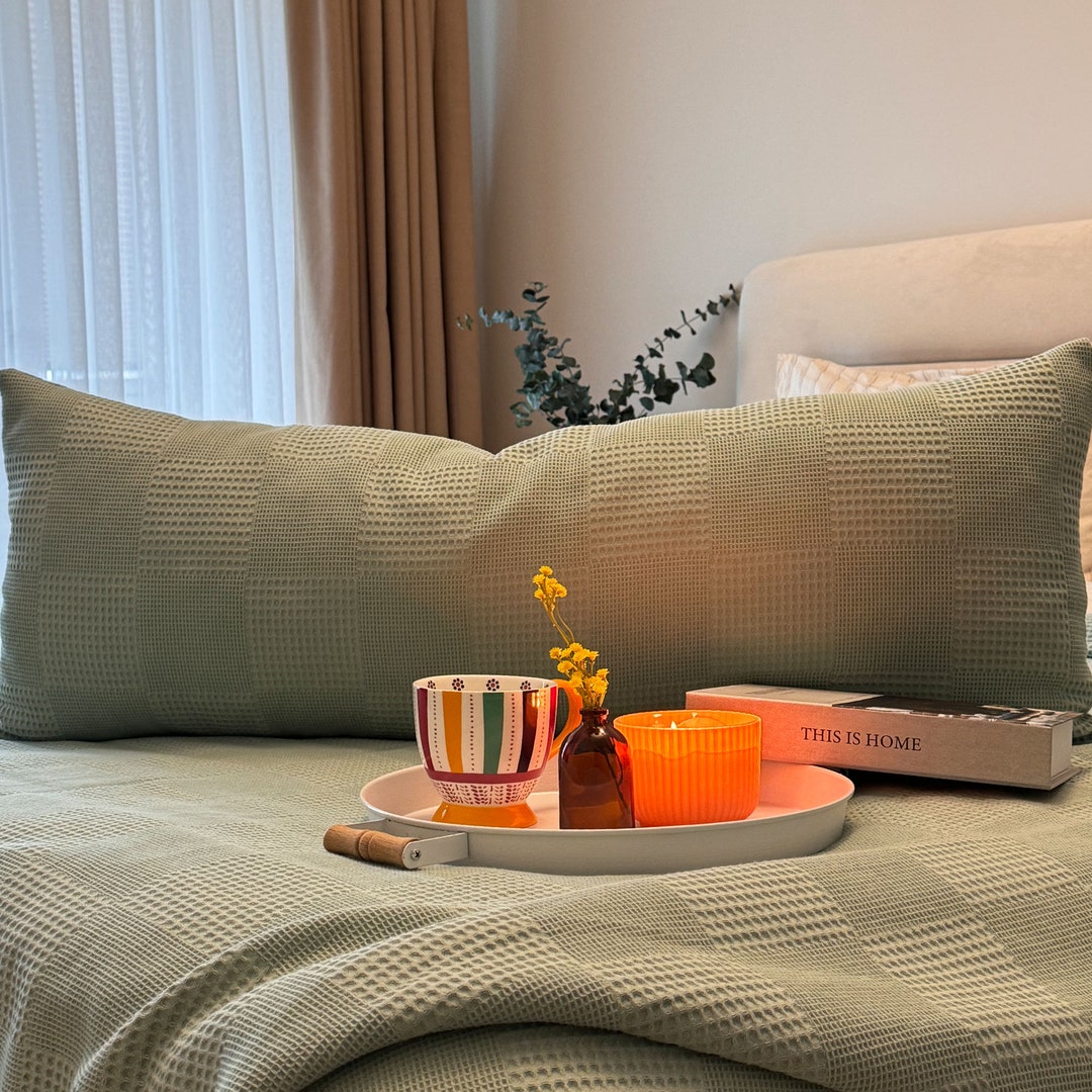Mint Green Linen Waffle Body Pillow Cover,pragnency Pillow Sham,extra ...