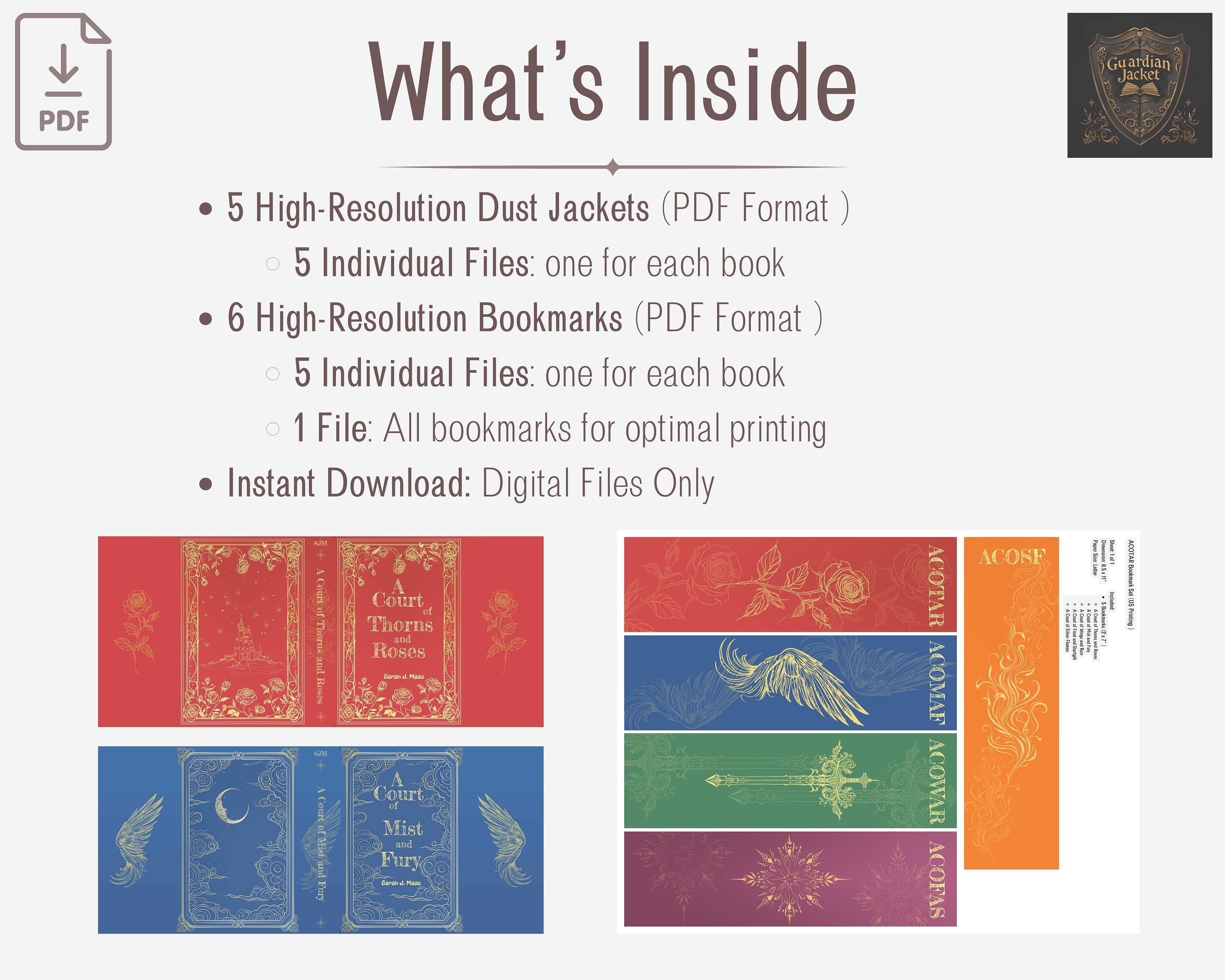 ACOTAR Bundle Dust Jacket and Bookmark Set, Digital Download ...