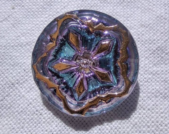 Aqua Blue Rainbow Blue Topaz Pink AB Star Czech Glass Button - Etsy