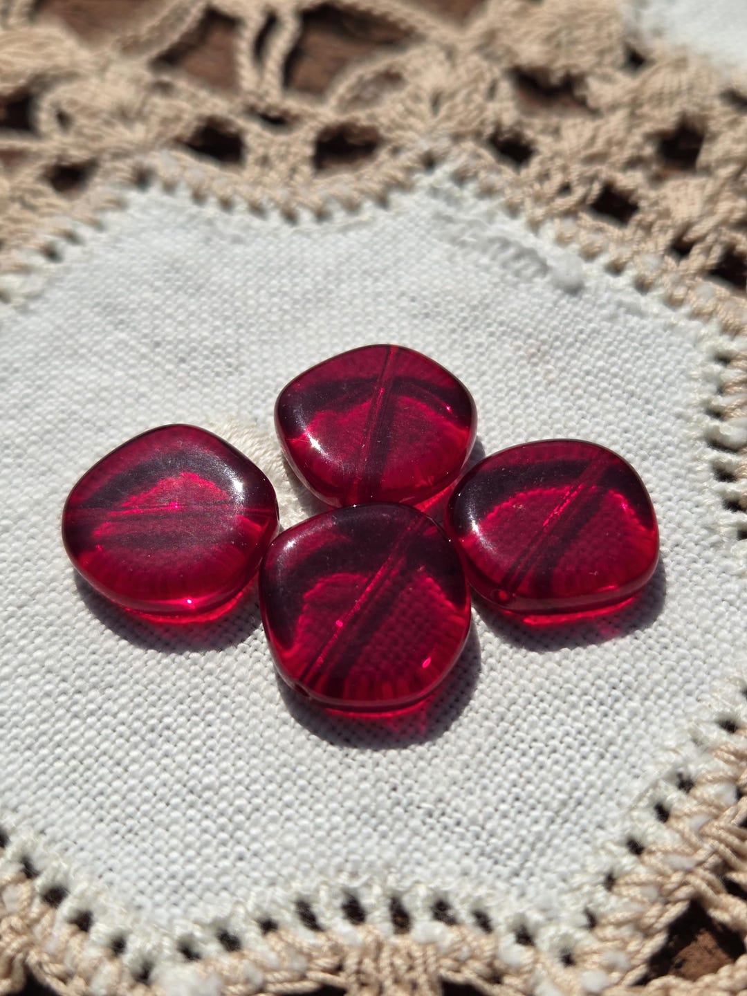 Garnet Red Deep Ruby Red Flattened Discs Vintage Czech Glass Beads - Etsy