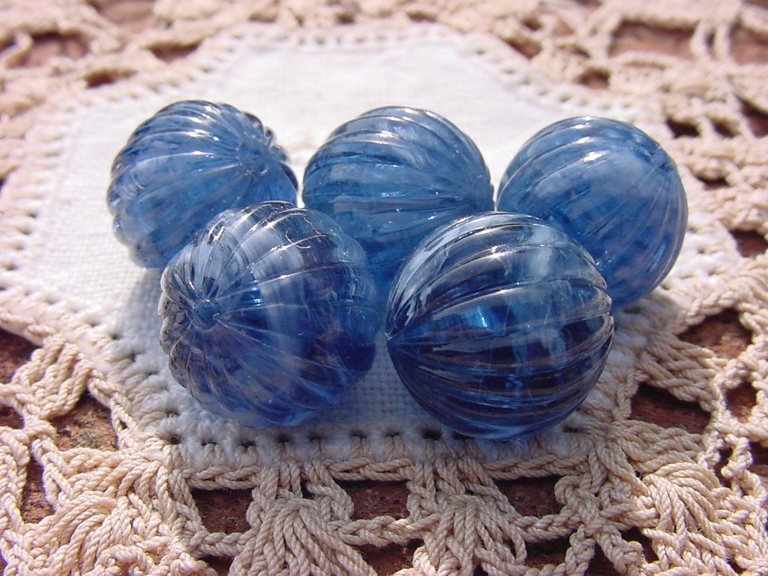 Teal Blue Smoky Montana Blue White Swirls Marbled Fluted Vintage Lucite ...