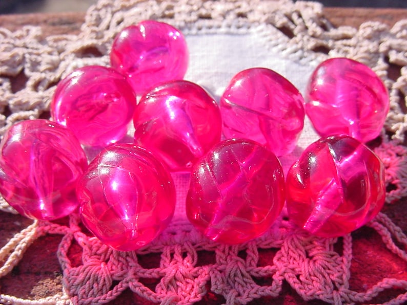 Neon Pink Punch Glowing Swirls Vintage Lucite Beads | Etsy